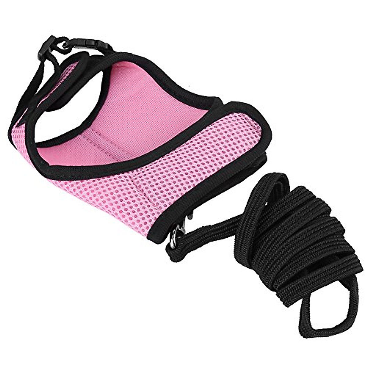 No Pull Comfort Padded Vest, Soft Mesh Elastic Cotton Safe Belt Durable Nylon Pig Harness Leash for Rats Iguana Hamster Bearded Dragon(Pink L)