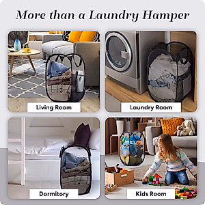 Handy Laundry Mesh Popup Hamper – Foldable Lightweight Basket for Washing – Durable Clothing Storage for Kids Room, Students College Dorm, Home, Travel & Camping – Black Pop-up Clothes Hamper