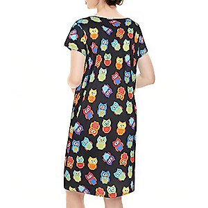 Zando Plus Size Nightgowns for Women Cotton Pajamas Soft Sleep Shirts Short Sleeve Night Gown Cute Girls Nightgowns Printed House Dress Night Shirts for Women Sleepwear Black Owls Large