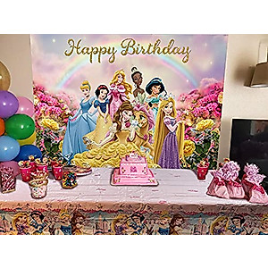 BWW Princess Happy Birthday Backdrop Colorful Rainbow Flowers Photo Backdrop Fairy Tale Little Girl Princess Birthday Party Background Multicolor Glitter Photography Background 5x3ft
