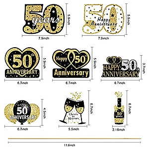 24pcs Happy 50th Anniversary Decorations Table Centerpiece Sticks, Black Gold 50 Year Wedding Anniversary Tables Topper Party Supplies, Fifty Anniversary Sign Decor