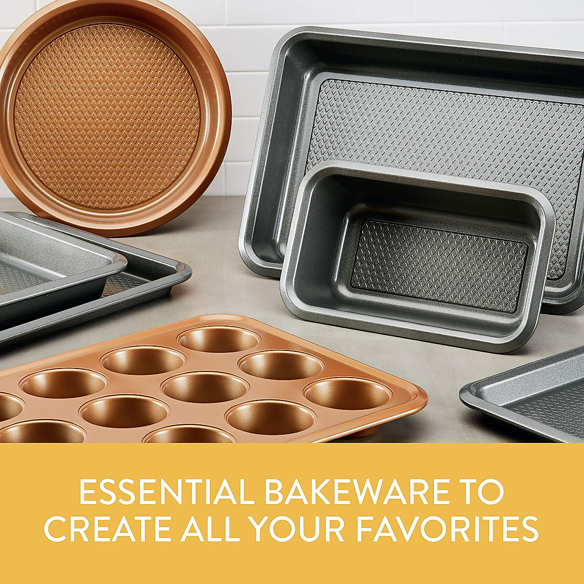 Ayesha Curry Nonstick Bakeware Nonstick Baking Pan With Lid / Nonstick Cake Pan With Lid, Rectangle - 9 Inch x 13 Inch, Brown, Copper