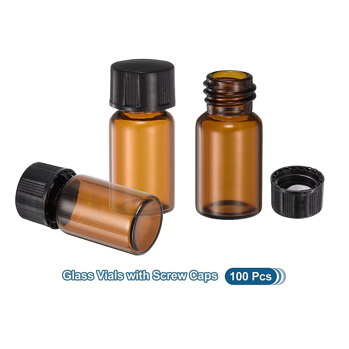 PATIKIL 2ml Amber Glass Vials, 100 Pack Sample Vials with Screw Cap Reagent Media Bottle Leak-Proof Liquid Sample Glass Vial for Lab Laboratory Storage