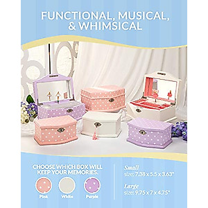 Elle Jewelry Box - Ballerina Jewelry Organizer and Swan Lake Wind-Up Music Box for Girls and Teens, Accessories and Keepsake Wooden Storage with Lock and Mirror, Charming Room Decor and Gift, Small