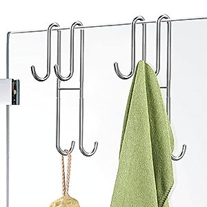 Cerbonny Shower Door Hooks, 2 Pack Extended Double Towel Hooks for Bathroom Frameless Glass Shower Door, Heavy Duty Stainless Steel Bathroom Hanger Without Perforation