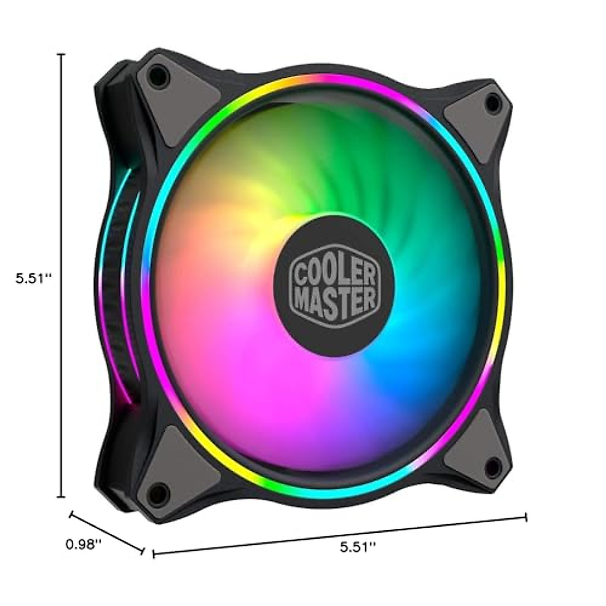 Cooler Master MasterFan MF140 Halo Duo-Ring Addressable RGB Lighting 140mm Fan, Absorbing Rubber Pads, PWM Static Pressure for 5V 3-Pin ARGB,NOT Work with 4-pin RGB or RGB+12V (Gen-2 MF140 Halo)