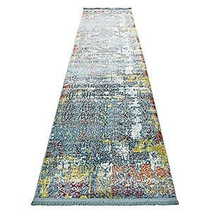 Unique Loom Baracoa Collection Bright Tones Vintage Traditional Runner Rug, 2' 7" x 10' 0", Teal/Ivory