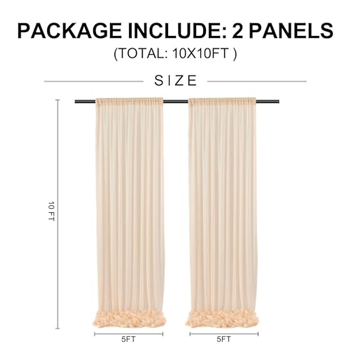 10x10ft Champagne Backdrop Curtain Wrinkle Free Sheer Backdrop for Party Wedding Baby Shower Birthday Arch Living Room Window Curtains Wall Decoration