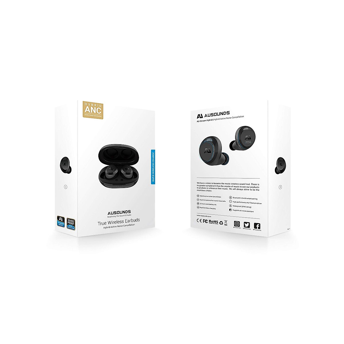 ausounds AU-Stream Hybrid Bluetooth True Wireless Hybrid Active Noise Cancelling Earbuds with Touch Controls, Wireless Charging Case, and Premium Dynamic Drivers, Red