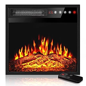 BOSSIN 18 Inch Electric Fireplace Insert with LED Realistic Flame,Small Recessed Fireplace Heater with Touch Screen&Remote Control,Portable Compact Fireplace with Adjustable Flame, Timer 750/1500W