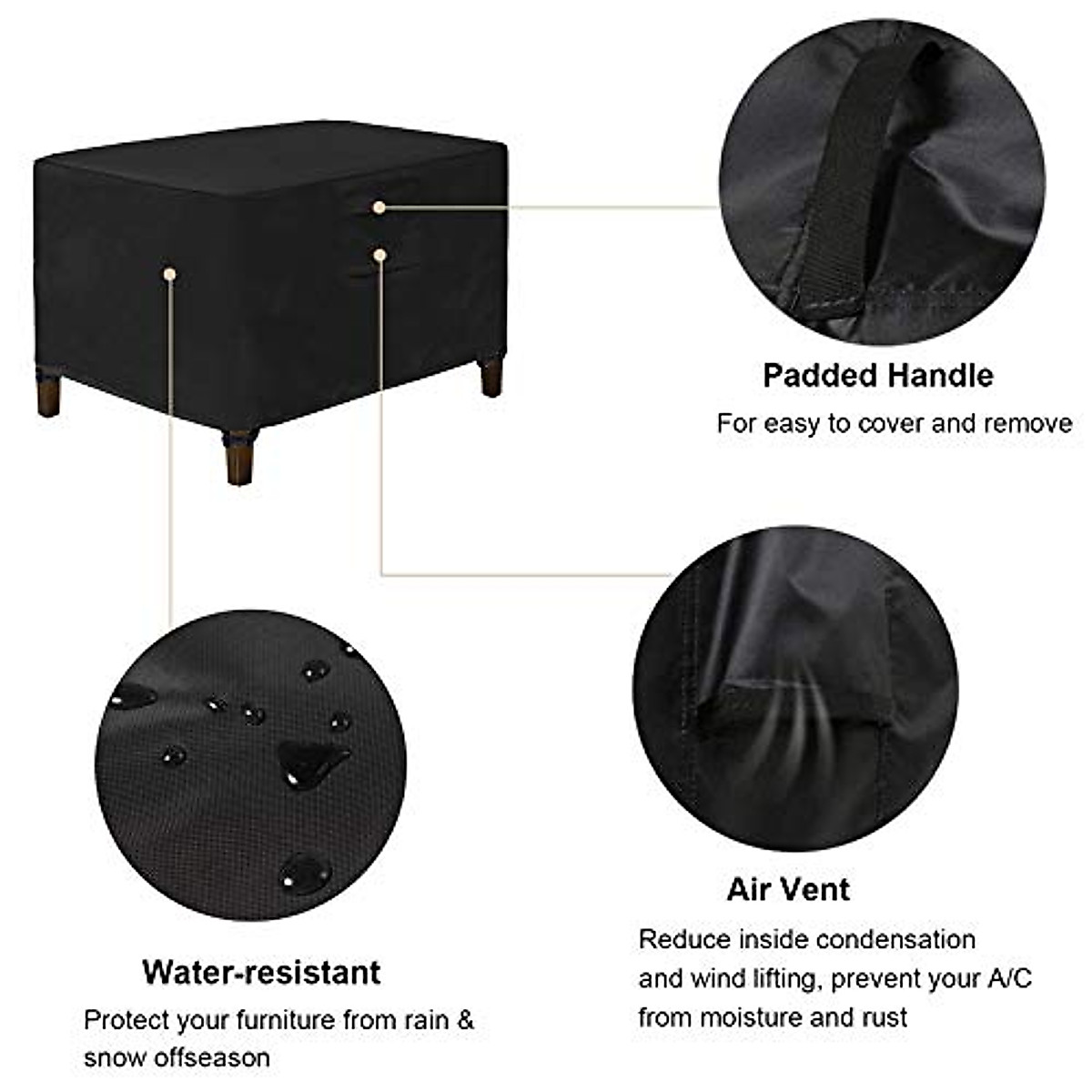 WOMACO Patio Ottoman Cover Waterproof Outdoor Ottoman Covers with Handles Patio Small Side/End Table Cover Water Resistant Patio Furniture Protector (25L x 25W x 17H, Black)