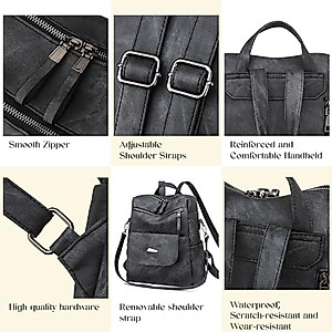 ROOSALANCE Backpack Purse for Women, Women Backpack Purse Small Leather Waterproof Anti-theft Shoulder Bags Handbags, Fashion Ladies Backpack for Daily Travel Work (Black Grey)