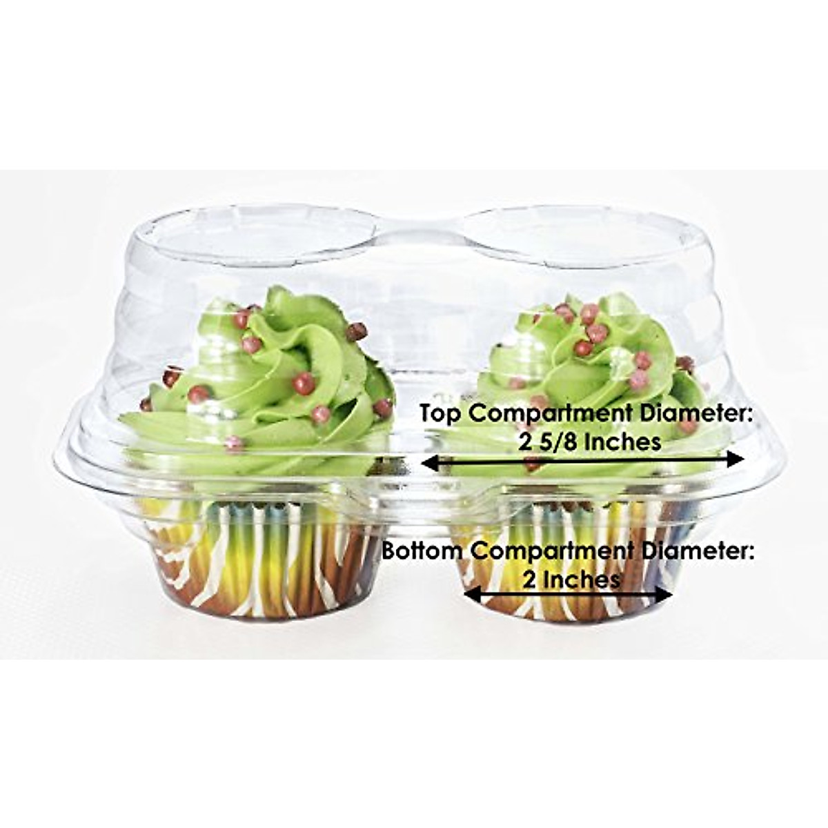 Katgely 2 Compartment Cupcake Container - Deep Cupcake Carrier Holder Box - BPA-Free - Clear Plastic Stackable (50)