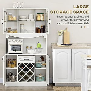 HOMCOM 73" Buffet with Hutch and Microwave Stand, Freestanding Kitchen Pantry Storage Cabinet, Bar Cabinet with 6-Bottle Wine Rack, White