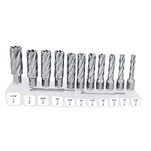 Accusize Industrial Tools 13 Pcs/Set 7/16'' to 1-1/16'' H.S.S. Annular Cutters, 2'' Cutting Depth with 2 Pilot Pins, N1