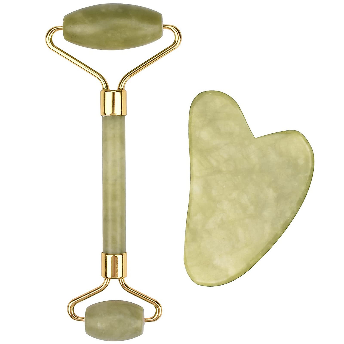 ideayard Face Roller and Gua Sha Set - Jade Roller Anti Aging Massager Tool - Natural Jade Roller for Face and GuaSha Stone for Body - Beauty Roller Skin Care Tools Kit for Slimming & Firming(Green)