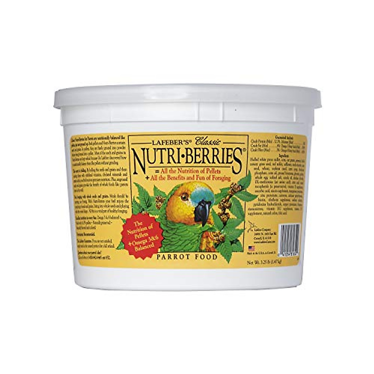 LAFEBER'S Classic Nutri-Berries Pet Bird Food, Made with Non-GMO and Human-Grade Ingredients, for Parrots, 3.25 lb