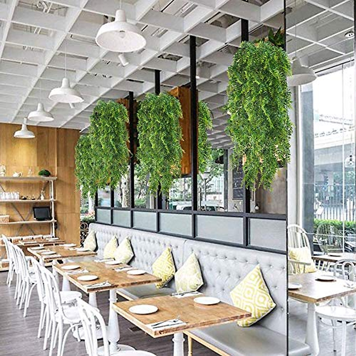XHXSTORE 3.77 Ft Long Artificial Hanging Plants 2pcs Boston Ferns Faux Ivy Vines UV Resistant Outdoor Plastic Plants for Summer Garden Indoor Home Wall Party Garland Office Decor