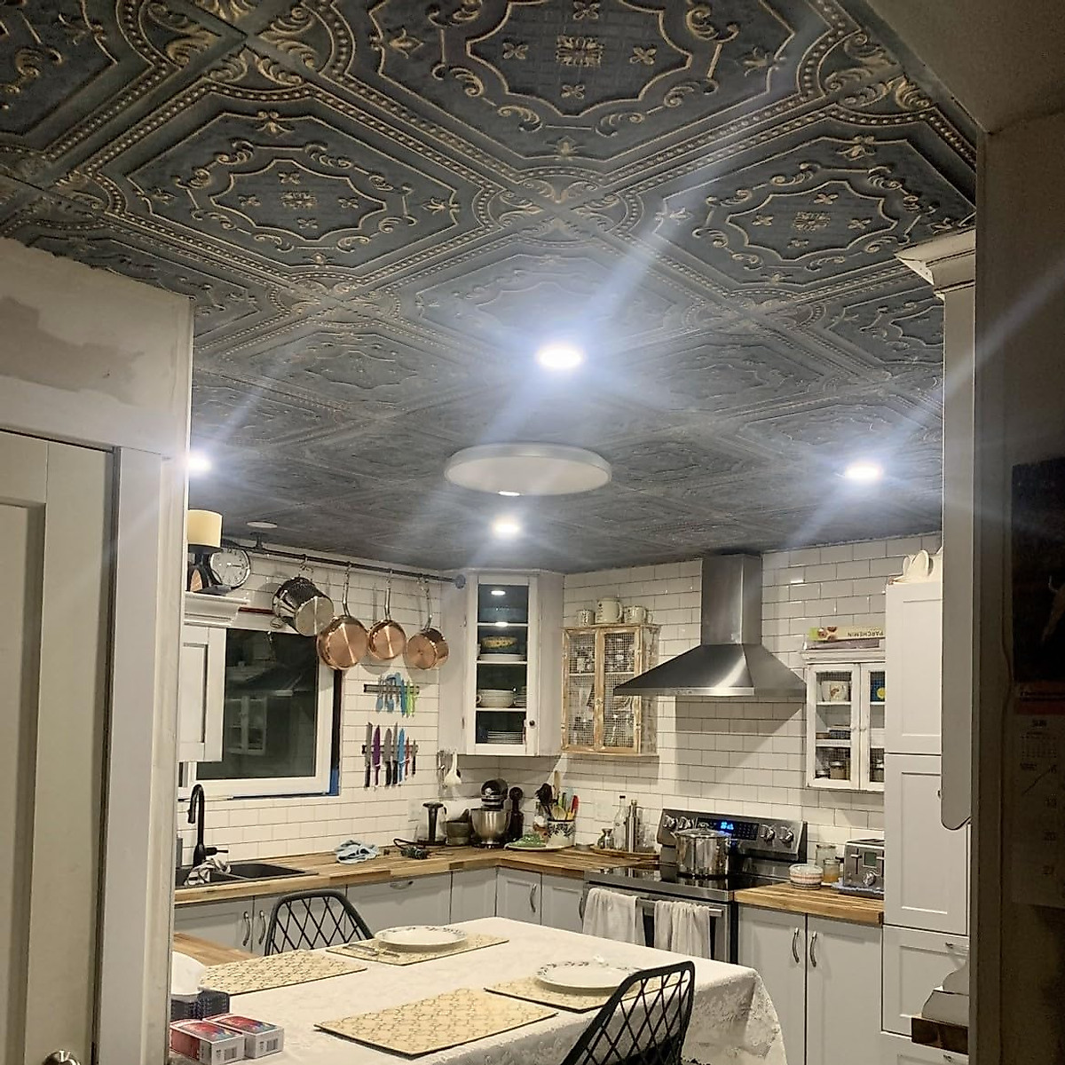 TD04 Smocked Gold Faux Tin Glue up, Drop in Ceiling Tile, Pack of 10 2'X2' Tiles. Covers 40 sq.ft. Easy to Install PVC Panels, Great for DIY Projects - Antique Vintage Look Ceiling, 3D Wall Paneling