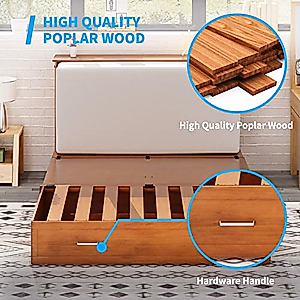 Mjkone Murphy Cube Cabinet Bed with USB Charging Station, Murphy Bed Cabinet with Large Drawer & Folding Mattress, Queen Size Bed Frame for Guest Room, Home, Office - Cherry