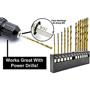 VETCO Titanium Nitride Drill Bit Set - 13 Pieces Hex Shank Quick Change Speed Lock Wood Plastic Aluminum