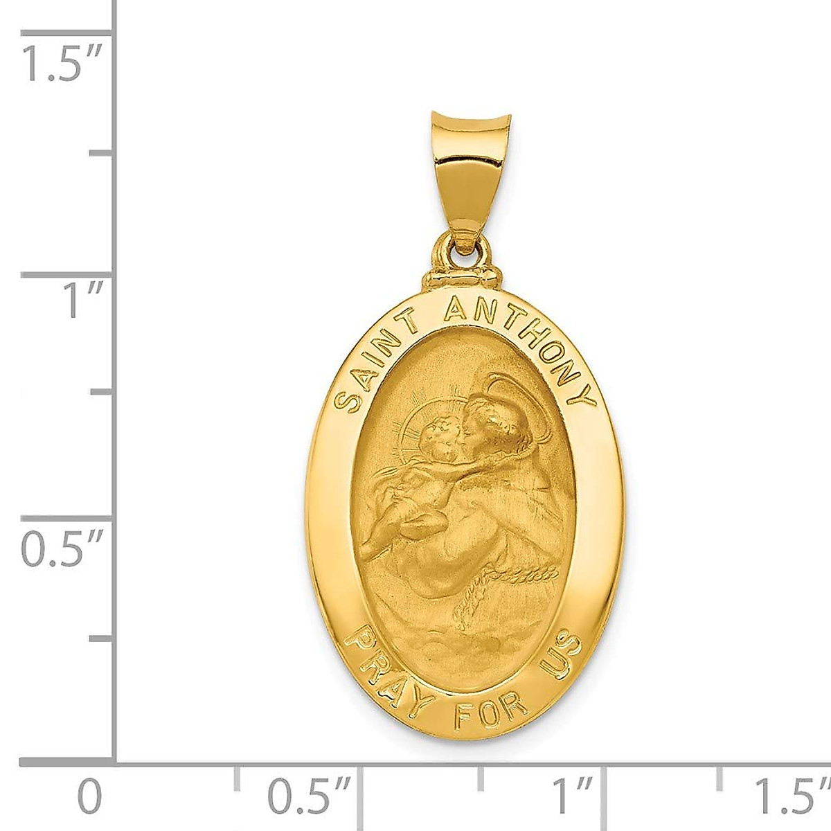 Sonia Jewels 14k Yellow Gold Catholic Patron Saint Anthony Medal Brushed Matte Finish Pendant Charm - 26mm x 15mm