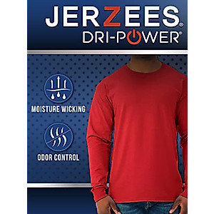 Jerzees Men's Dri-Power Cotton Blend Long Sleeve Tees, Moisture Wicking, Odor Protection, UPF 30+, Sizes S-3X, Black, X-Large