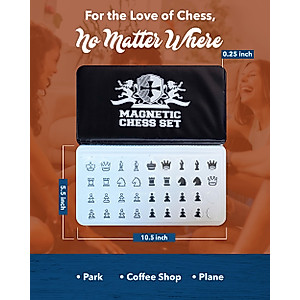 WE Games Mini Chess Set – 10 inch Foldable Pocket Chess Set, Flat Magnetic Chess Pieces, Portable and Travel Chess Set for Adults, White Logo