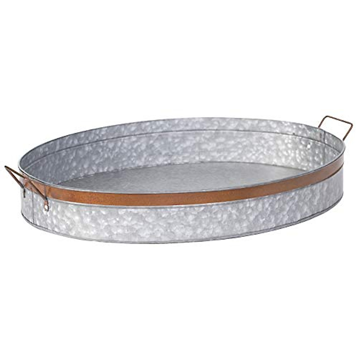 Galvanized Metal Oval Rustic Serving Tray with Handles, Large