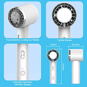 TryQueen High Speed Handheld Fan with Ice Compress 0-100 Speed Portable Jet Fan 2000mAh Rechargeable Personal Portable Fan Mini Blower 8000RPM Turbo Cooling Bladeless Compact Lightweight for Travel