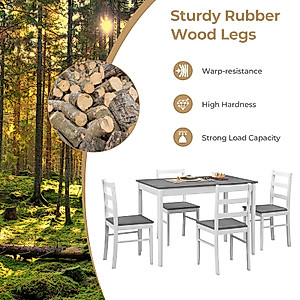 Tangkula Dining Table Set for 4, Farmhouse Solid Wood Dinette Set w/Rubber Wood Legs, Mid-Century Modern Dining Table and Chairs Set for Kitchen, Dining Room (Grey+White)