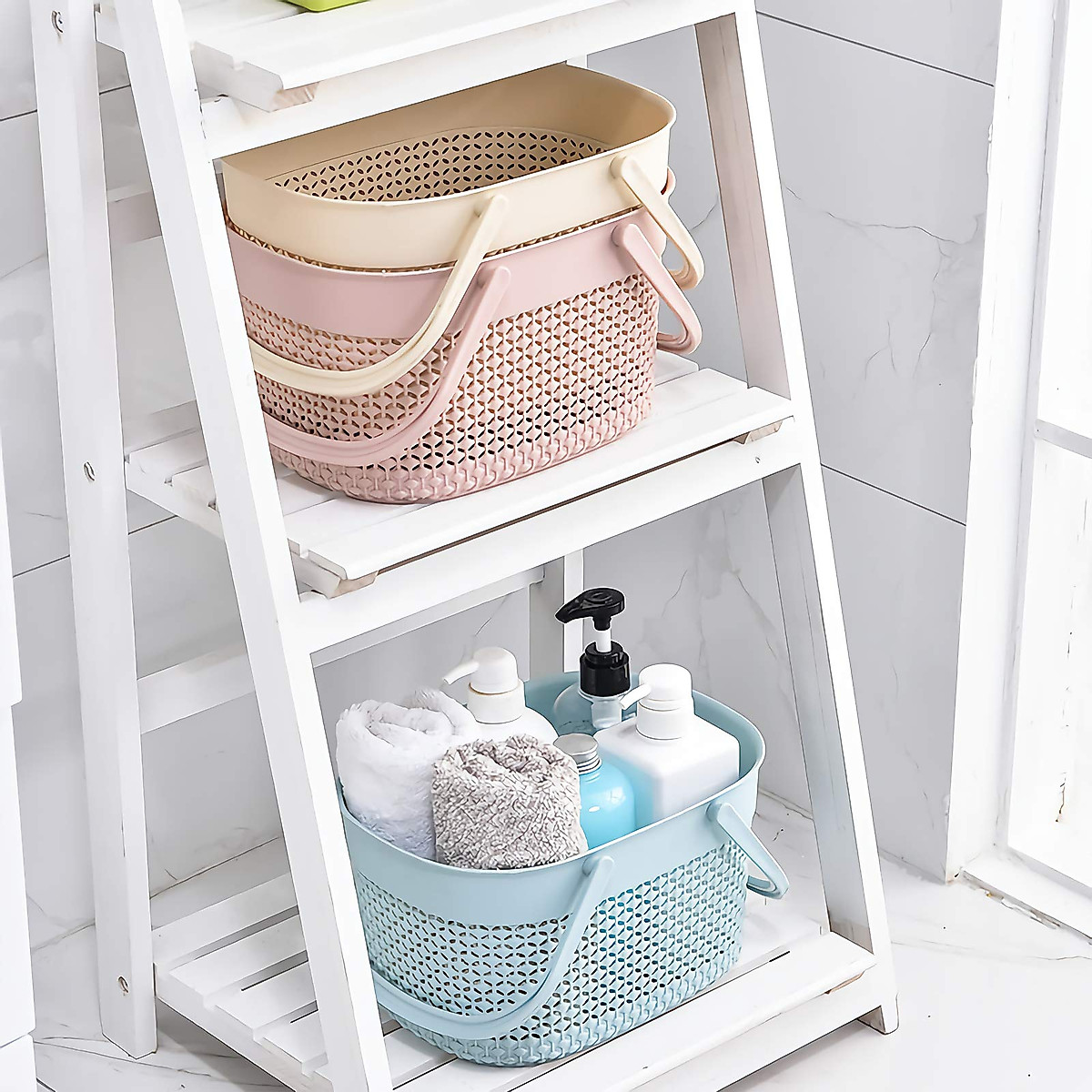 rejomiik 2 Pack Plastic Shower Caddy Basket, Portable Organizer Storage Tote with Handles Toiletry Bag Bin Box for Bathroom, College Dorm Room Essentials, Kitchen, Camp, Gym, Pink