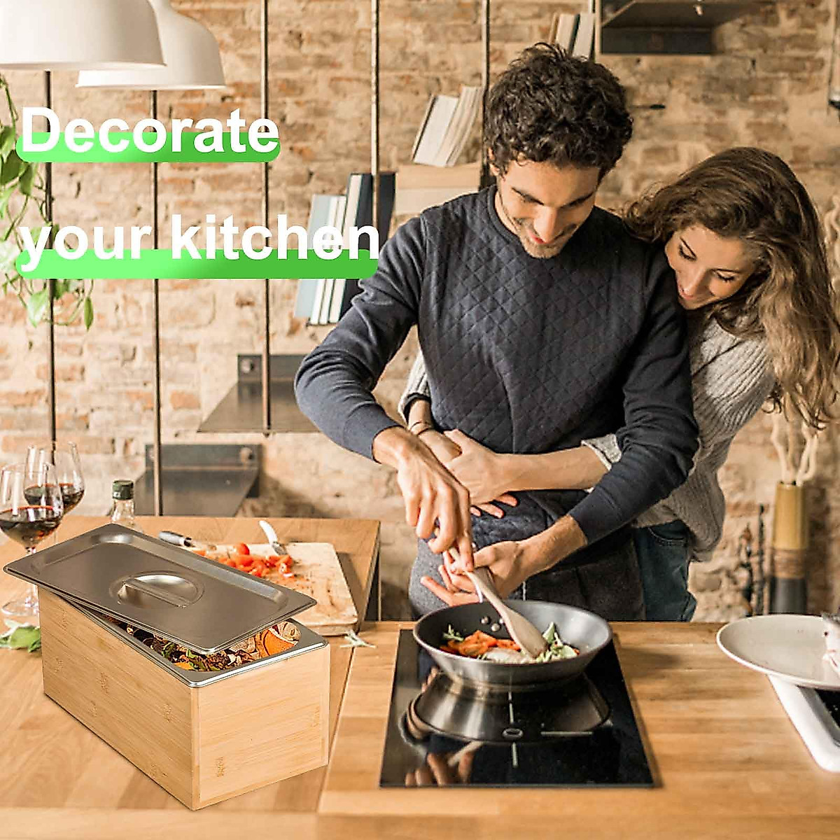 Exfoil Kitchen Compost Bin with lid, As Indoor Compost Bin with Stainless Steel Insert, Countertop Compost Bin- 1.6 Gal Smell Proof,Indoor Large Compost Bin Kitchen