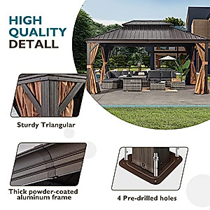 Binplax Outdoor Hardtop Gazebo Polycarbonate Double Roof Canopy Curtains Aluminum Frame with Netting for Garden, Patio (Metal Top, 12 * 16')