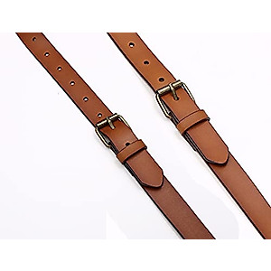 PAHVRION Mens Suspenders X Back Design Leather Suspenders Adjustable Brown Braces Groomsmen Gift for Wedding