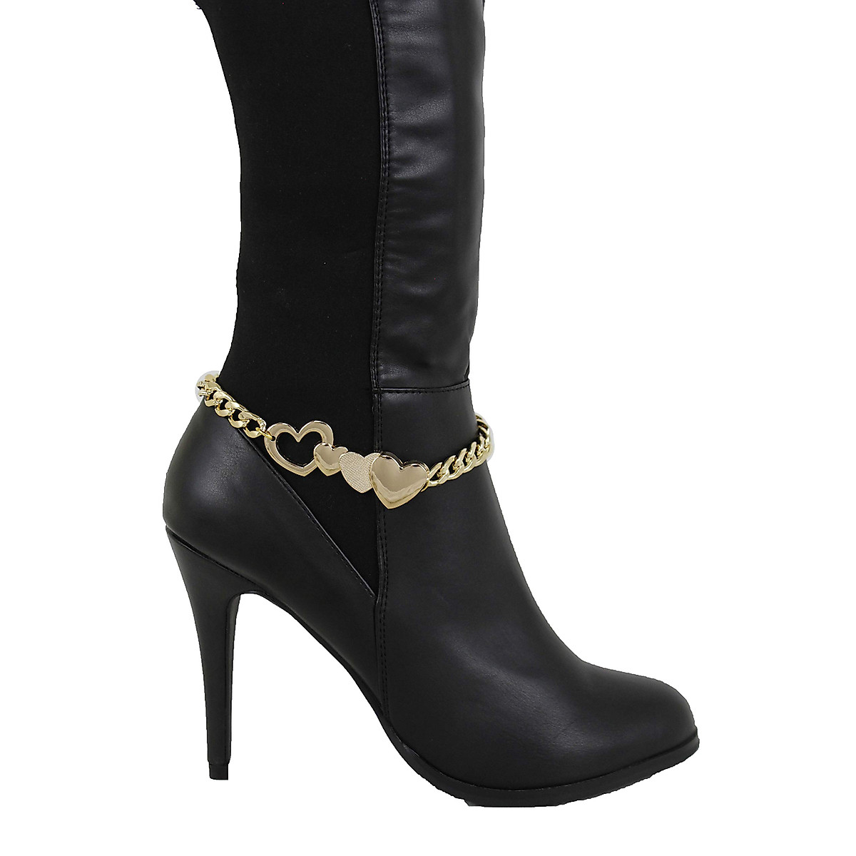 Trendy Fashion Jewelry TFJ Women Western Boot Chains Metal Bling Bracelet Long Narrow Plate Anklet High Heel Charm Gold