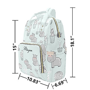 SunFancy Personalized Cactus and Hippos Diaper Backpack with Name Text Large Capacity Custom Multi-Function Bag Unisex Travel Backpack for Mom Dad Boy Girl, 10.83 in L x 6.69 in W x 15 in H, Option