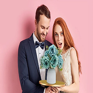 Artificial Flowers Set and vase, Combination Arrangements for Home Garden Party Wedding ，Fake Rose Flowers Bedroom Living Room Kitchen Office Decoration （ Blue Flowers White vase