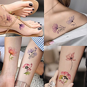 Tazimi 16 Sheets X-Ray Flower Temporary Tattoos for Women, Xray Watercolor Rose Lily Flower Tattoos Arm Fake Flower Tattoo Stickers Body Art Waterproof Tattoo Stickers