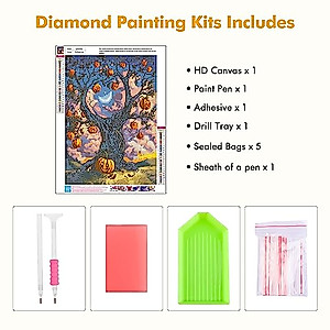 MOGTAA Fall Diamond Art Kits for Adults, Full Drill Pumpkin Tree Diamond Painting Kits for Adults Beginner, Round 5D Halloween Diamond Dots Kits Gem Painting Arts for Home Decor 12x16inch