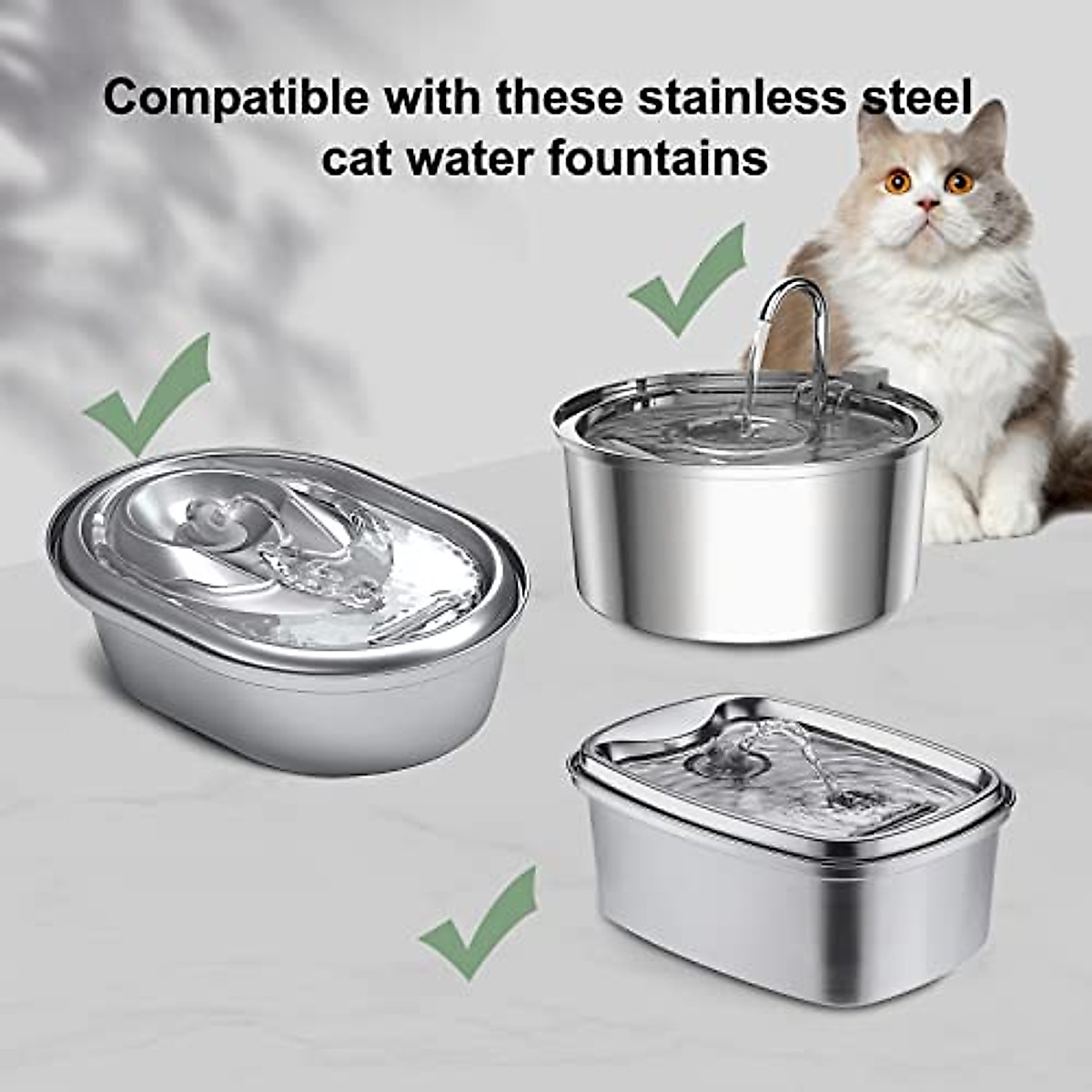 16/32 Pcs Cat Water Fountain Filters, Compatible with Stainless Steel Pet Fountain 8 Filters with 8 Sponges Replacement Filters for Cat Fountain (8 Carbon Filters& 8Sponge Filters)