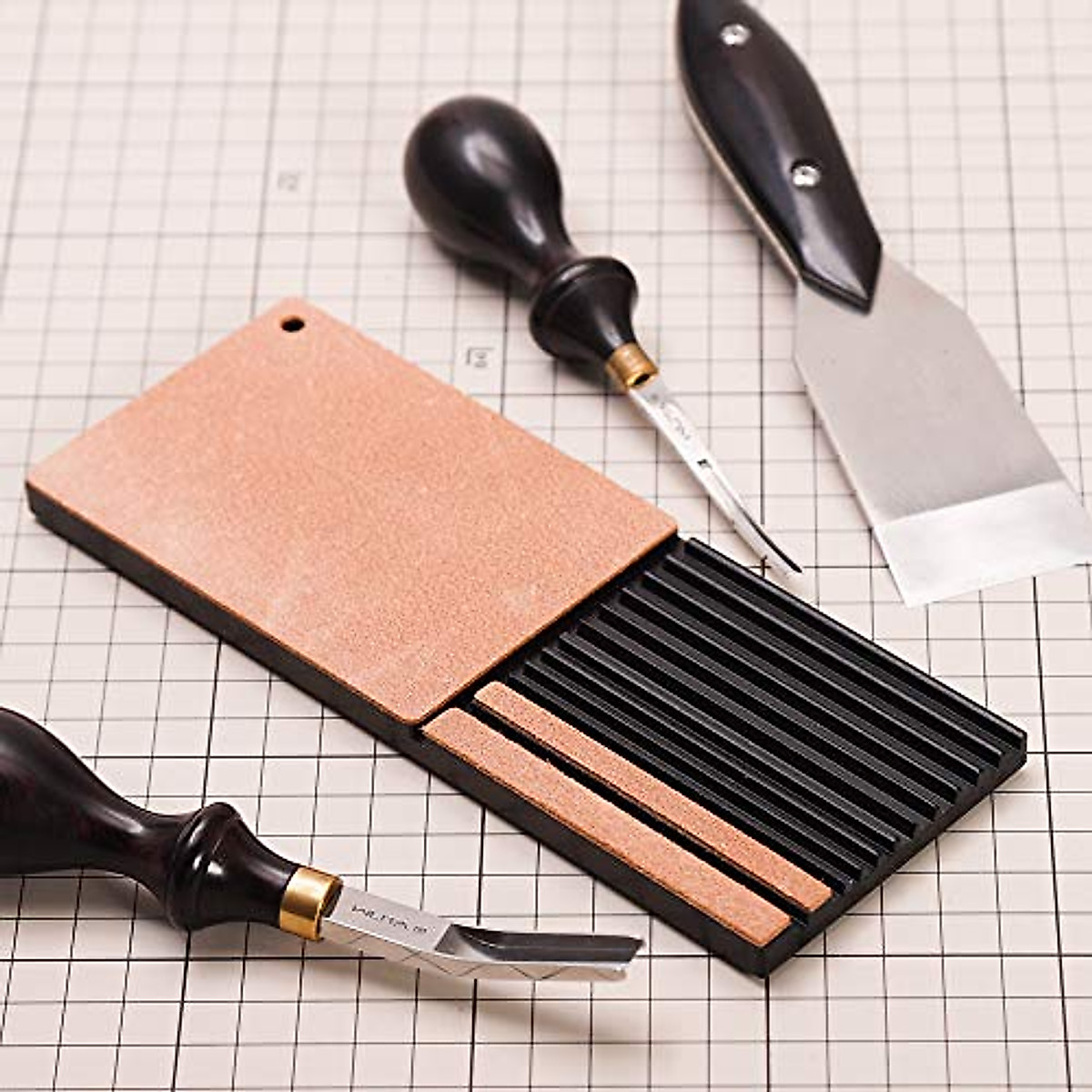WUTA Edge Beveler Sharpener Multifunctional Leather Edge Beveler Sharpener Skiving Knife Sharpening Strop Tools Polish Grind Knife Wider Shovel Cutting DIY Leather Tool