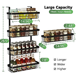 Warome Magnetic Spice Rack, 4 Pack Magnetic Shelf for Refrigerator, Magnetic Fridge Organizer with Super Strong Magnetic, Kitchen Organization and Storage, Metal Seasoning Organizer with Utility Hooks