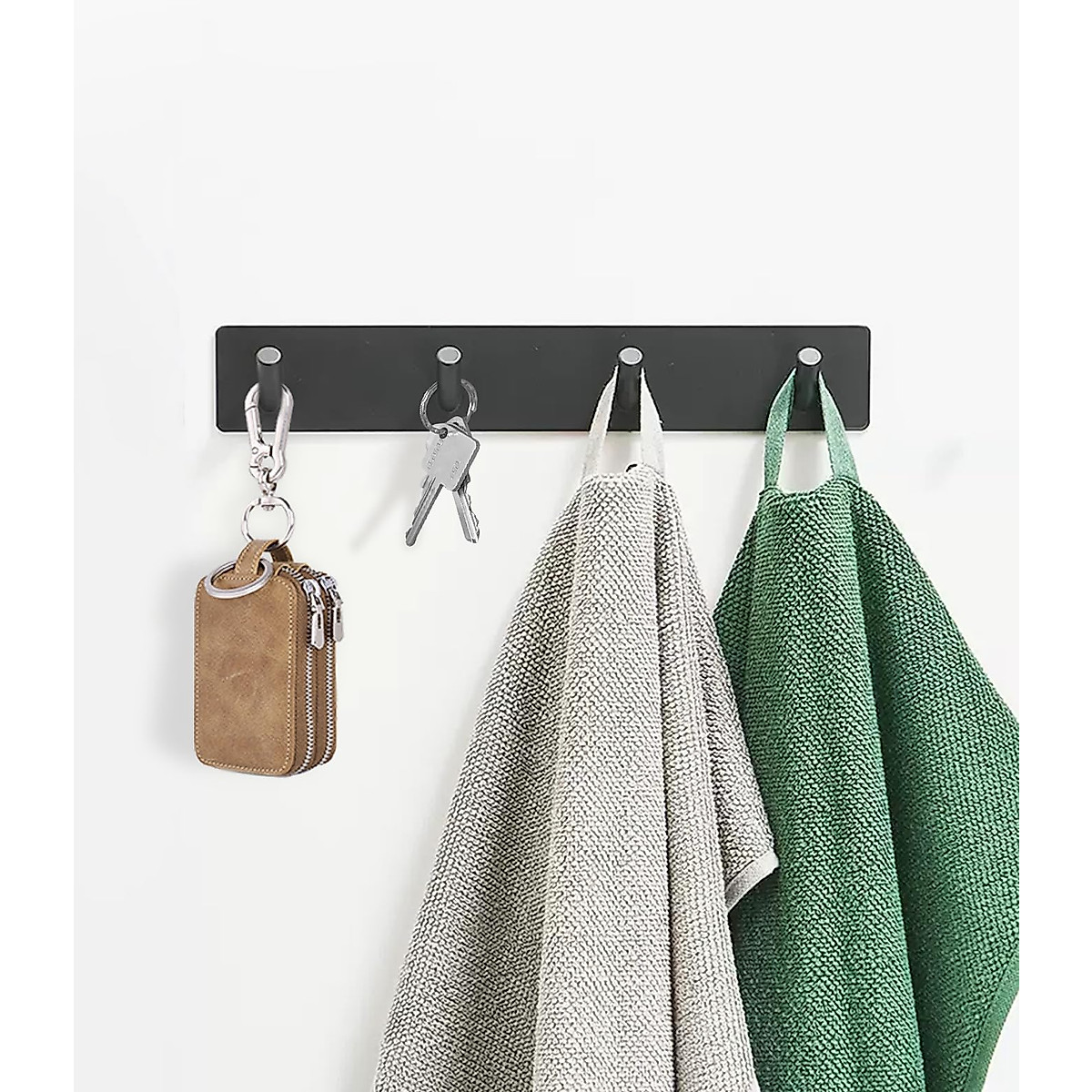 CURHOO Stainless Steel Towel Hooks - Heavy Duty Wall Mount Key Holder for Bathroom, Kitchen, Bedroom & Office, Self-Adhesive, 4 Hooks, 10 x 1.77 inches, YKH35