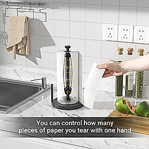 Swaitee Paper Towel Holder Countertop, Paper Towel Stand with Ratchet System for Kitchen Bathroom, One-Handed Tear Paper Stainless Steel Paper Towel Holder with Suction Cups(Black)