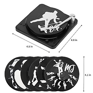 REDIVA Vinyl Record Coasters for Drinks with Record Player Holder, 6 Pcs Retro and Legendary Coasters Set, Funny Coasters for Music Lovers, Housewarming Hostess Gifts, Birthday Gift Ideas