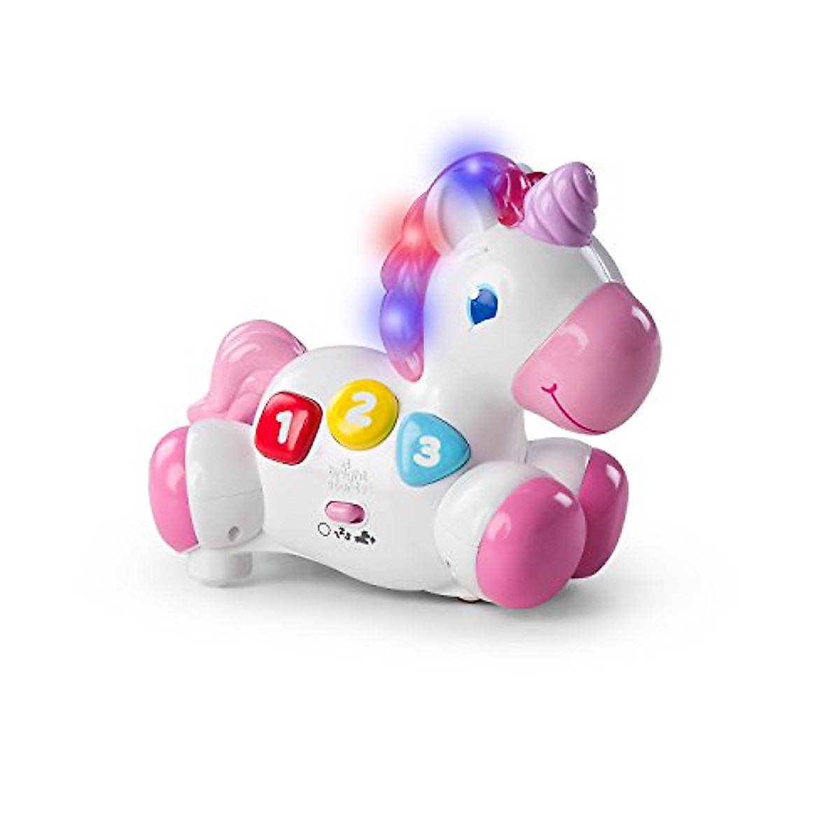Bright Starts Rock & Glow Unicorn Crawling Baby Toy with Lights and Melodies, Age 6 Months +, Pink
