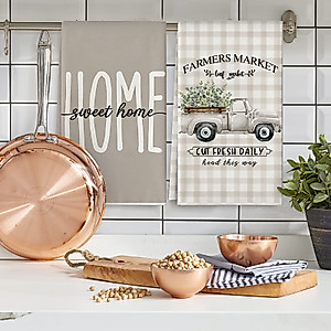 AnyDesign Farmhouse Kitchen Towel Gray Home Sweet Home Dish Towel Buffalo Plaids Truck Eucalyptus Leaves Hand Drying Tea Towel for Home Cooking Baking Cleaning, 18 x 28 Inch, 2Pcs