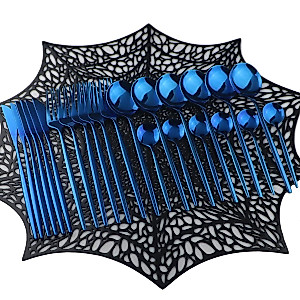 Uniturcky Mirror Polished Blue Silverware Set,24-Piece 304 Stainless Steel Satin Finish Flatware Set,Kitchen Utensil Set,Tableware Cutlery Set for Home and Restaurant, Dishwasher Safe Service For 6