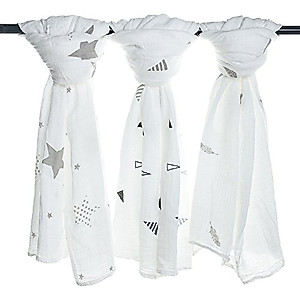 Kinsard Muslin Swaddle Blankets, 100% Cotton Soft and Breathable Swaddling Receiving Blanket, Great For Gift Giving And Baby Shower, Large Baby Swaddles For Easy Wrap, 47 x 47 Inches, (Grey)